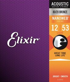 Elixir 11052 Coated Acoustic Guitar Strings 12-53 Light